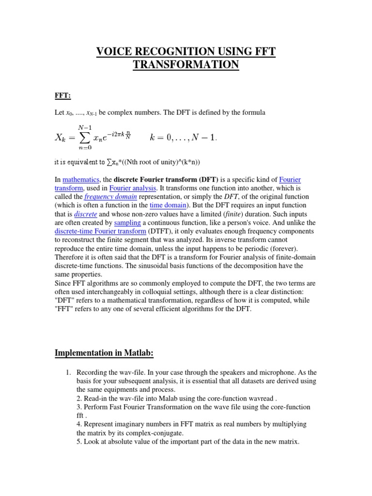 Voice Recognition Using FFT Transformation | PDF | Discrete Fourier Transform | Fourier Analysis