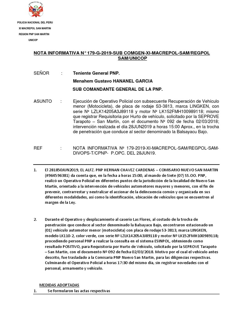 Nota Informativa PNP | Militar | Gobierno