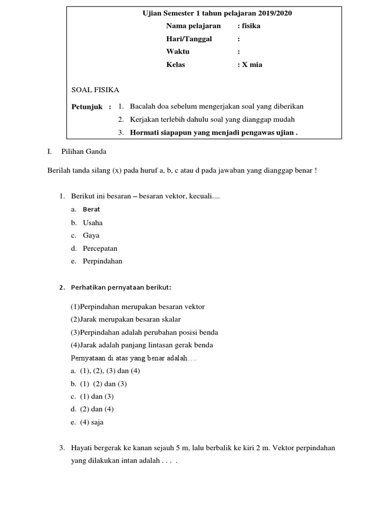 Soal Uas Fisika Kelas X Mia | PDF