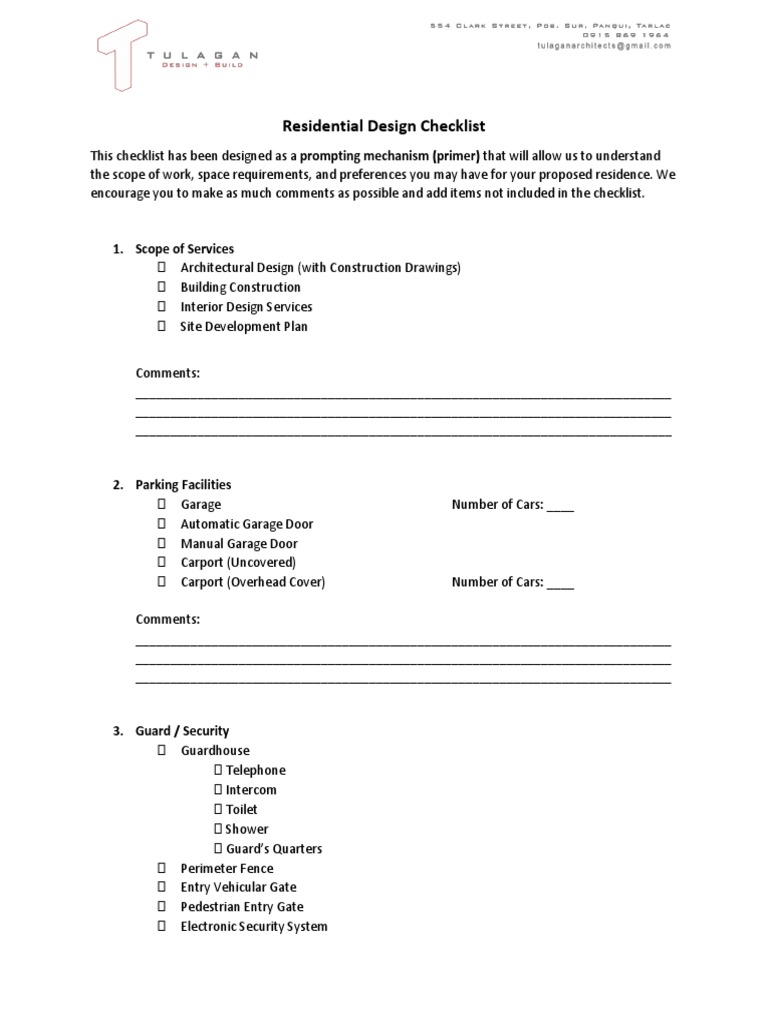 Residential Design Checklist | PDF | Bedroom | Toilet