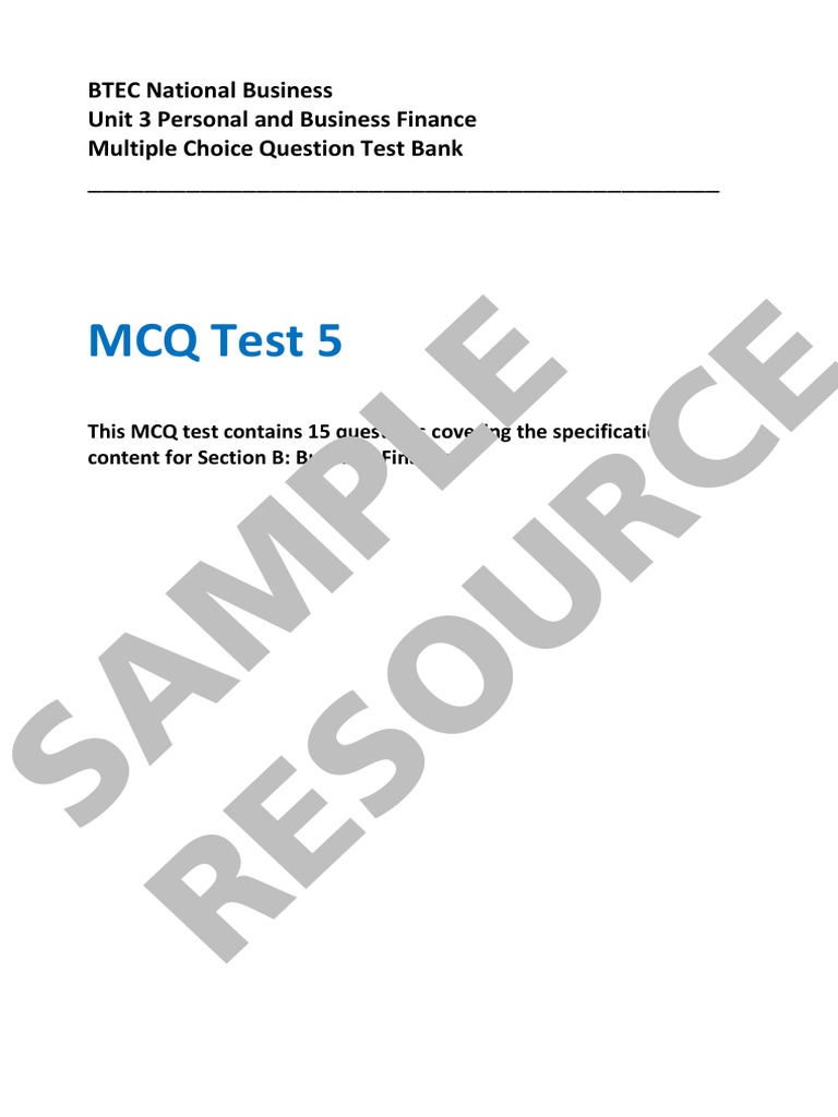 BTEC National Business Unit 3 MCQ Revision Pack Vol 1 Sample | PDF ...