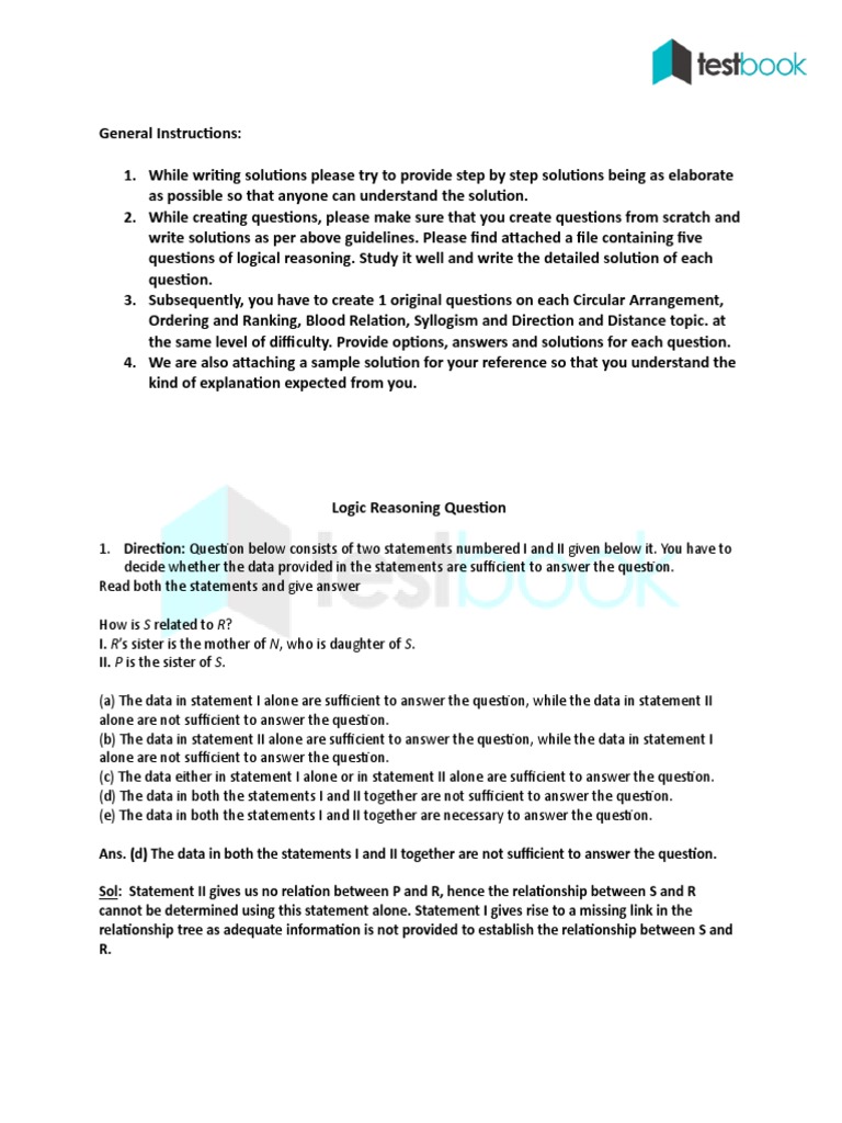 Logical Reasoning Assignment | PDF | Question | Reason