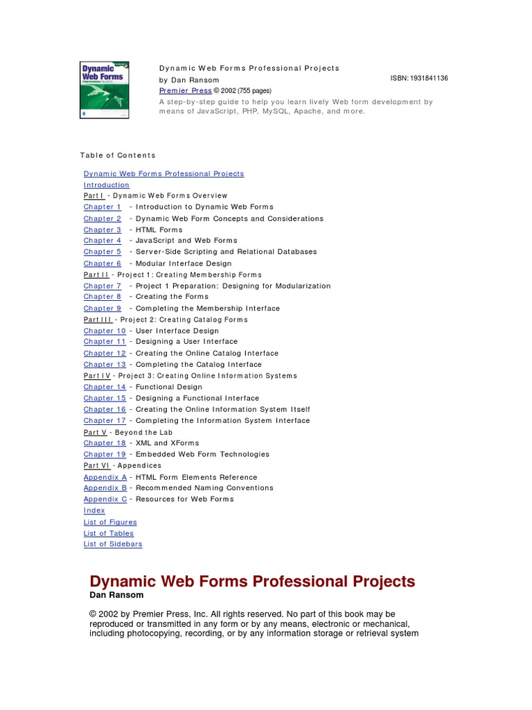 Dynamic Web Forms Professional Projects - Premier Press PDF | Download ...