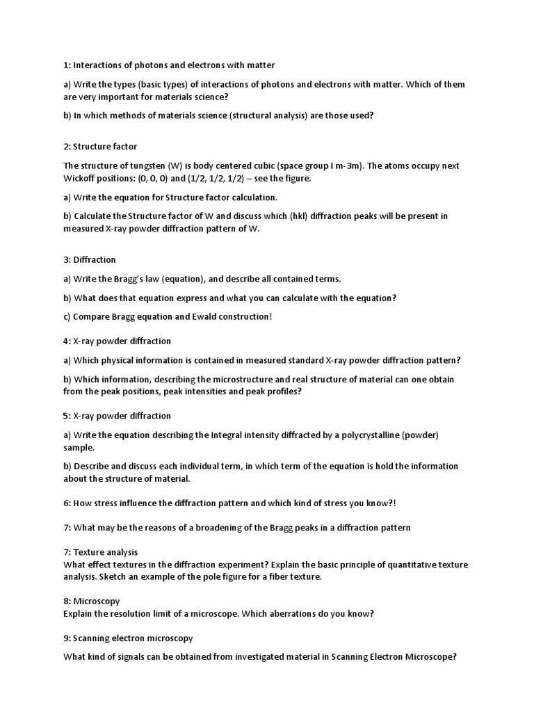 Questions On Materials Characterization | PDF | Teaching Methods ...
