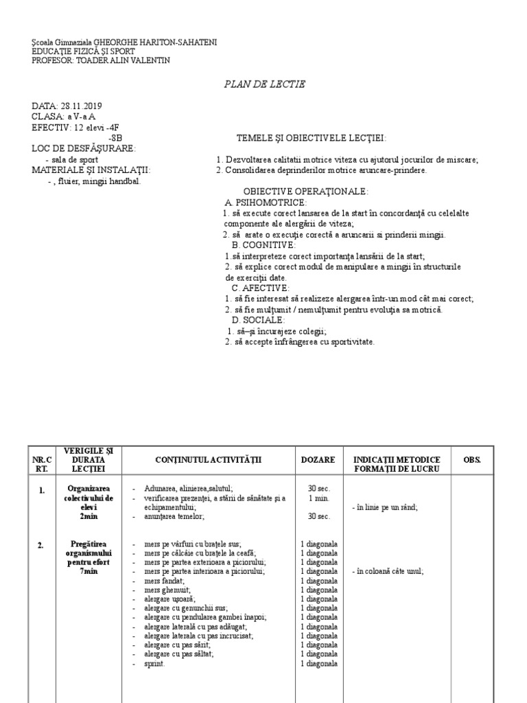 Plan de Lectie Clasa A 5-A | PDF