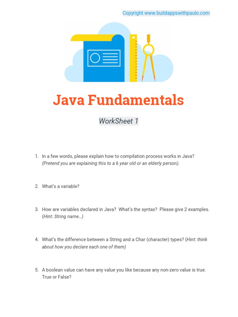 Java Fundamentals Worksheet 1 | PDF