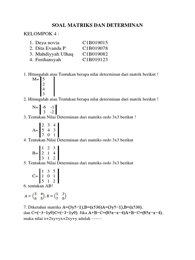 Soal Matriks Dan Determinan | PDF