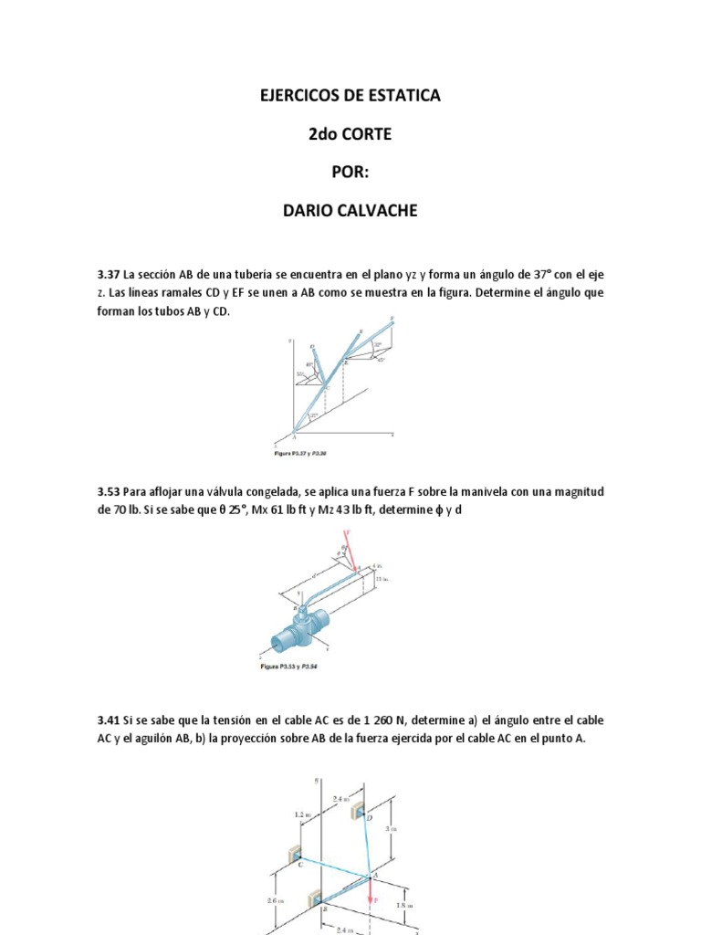 Ejercicos de Estatica 2do Corte | PDF | Fuerza | Ingeniero civil