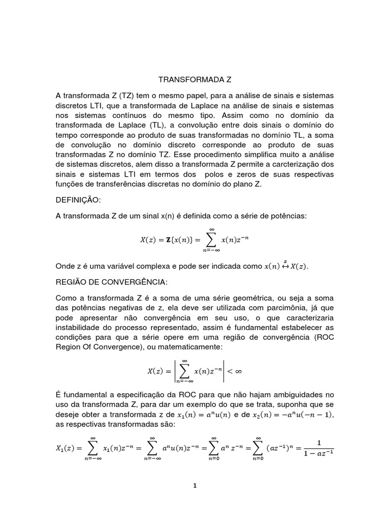 TRANSFORMADA Z-Resumo Teoria PDF | Download grátis PDF | Convolução ...