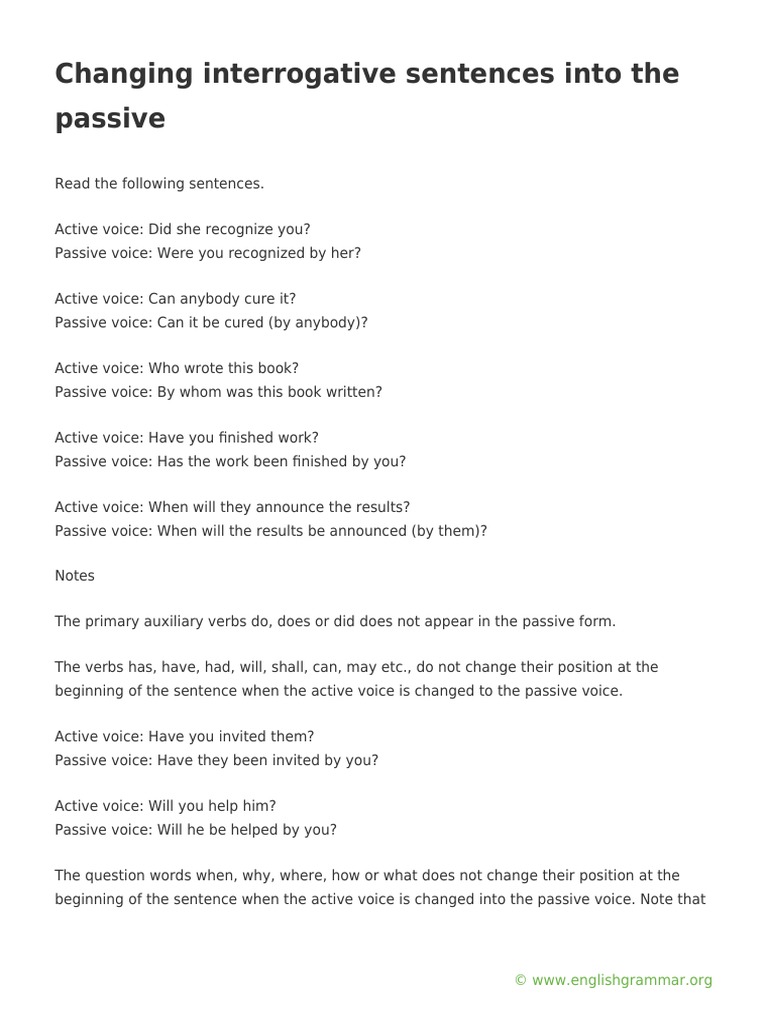 Changing Interrogative Sentences Into The Passive PDF | PDF