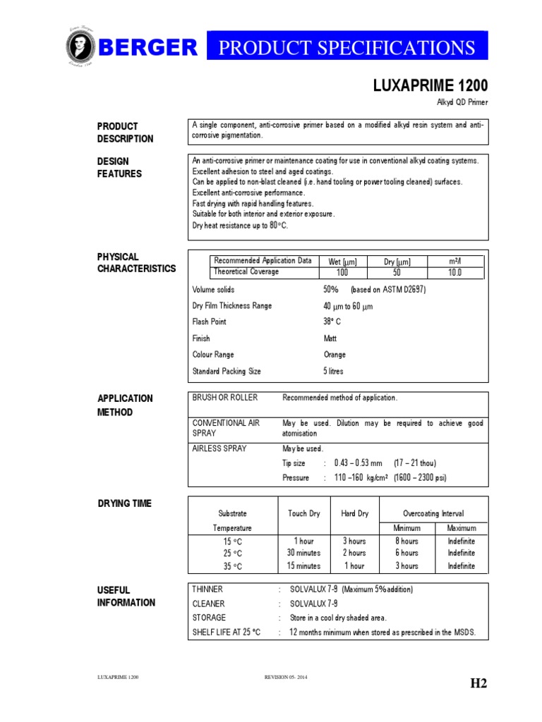 Luxaprime1200 Alkyd QD Primer | PDF | Materials | Industrial Processes