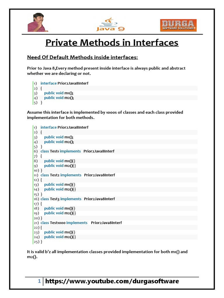1.1 Private Methods in Interfaces PDF | PDF | Method (Computer Programming) | Java Version History