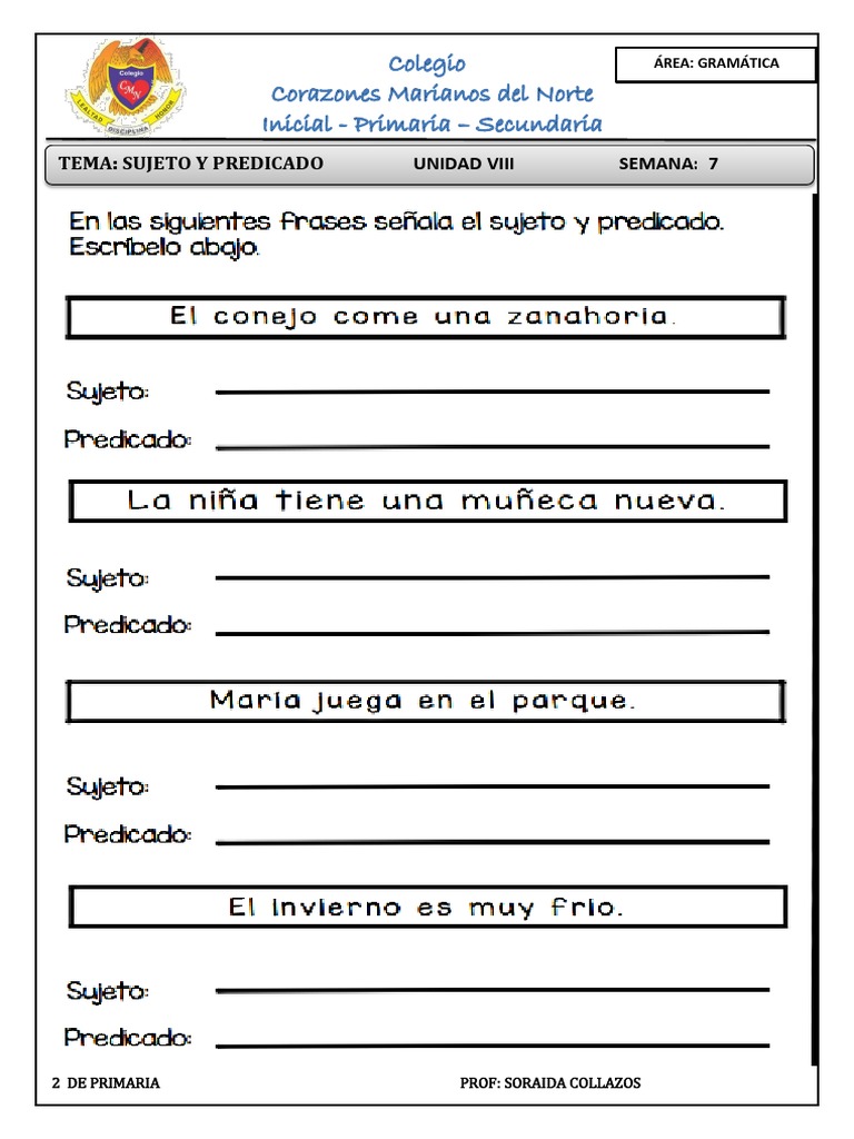 Sujeto y Predicado | PDF | Predicado (Gramática) | Sintaxis