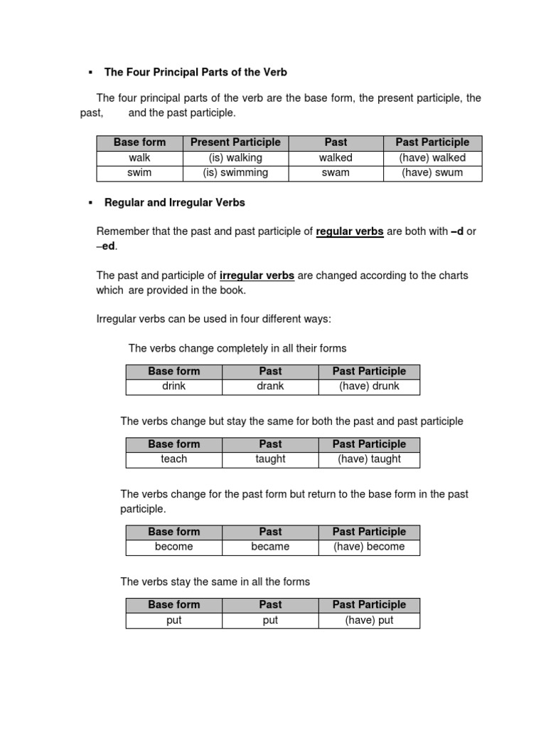 The Four Principal Parts of The Verb | PDF | Grammatical Number | Verb