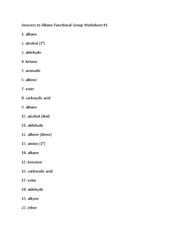 Answers To Alkane Functional Group Worksheet | PDF