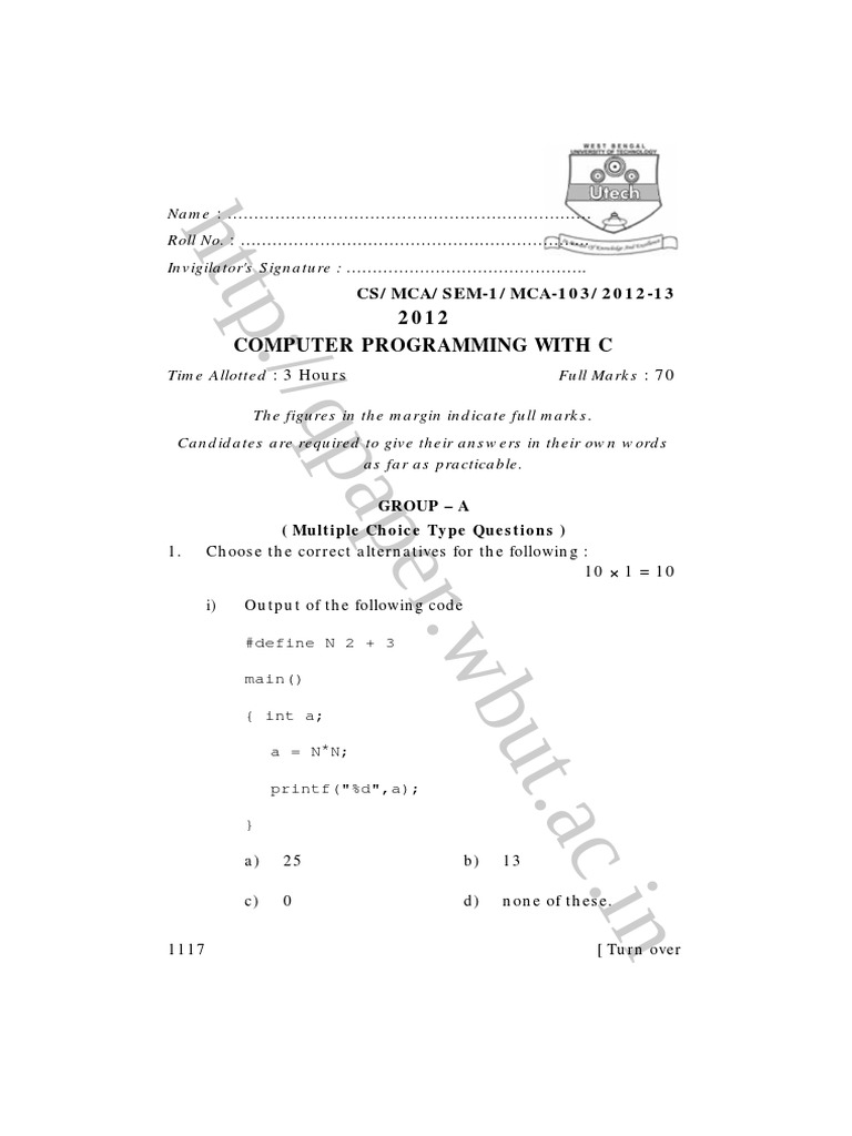 Mca 103 Pdf C Programming Language Subroutine