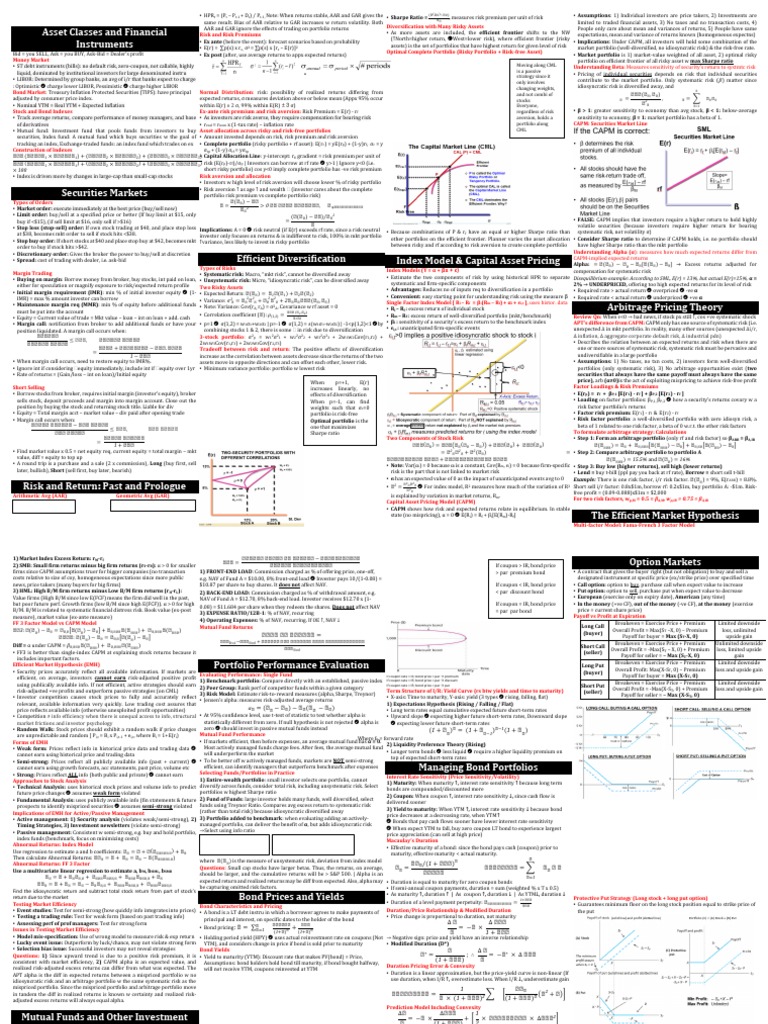 BF2201 Cheat Sheet | PDF | Bond Duration | Capital Asset Pricing Model