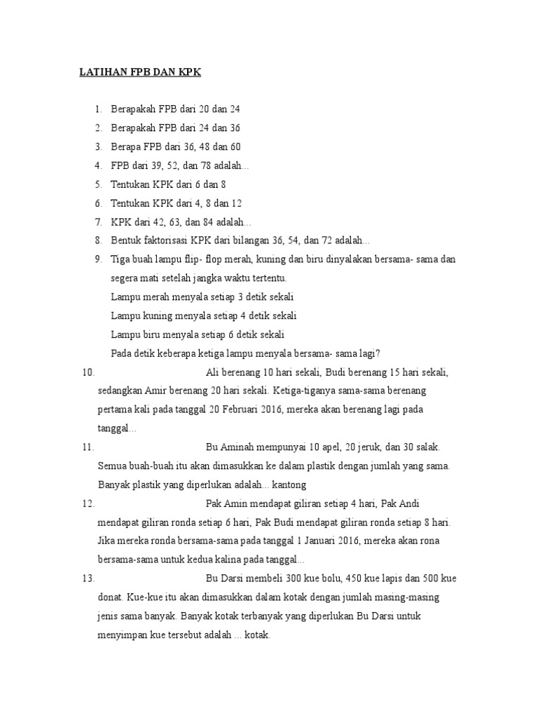 Contoh Soal FPB Dan KPK | PDF