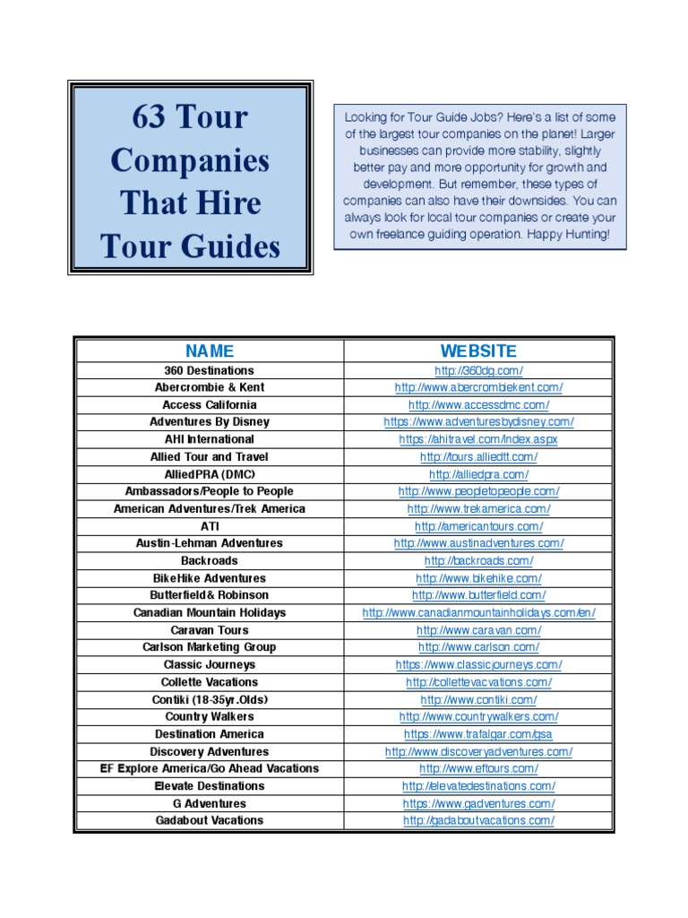 PDF - 63 Tour Guide Companies That Hire Tour Guides - Babg Resource ...