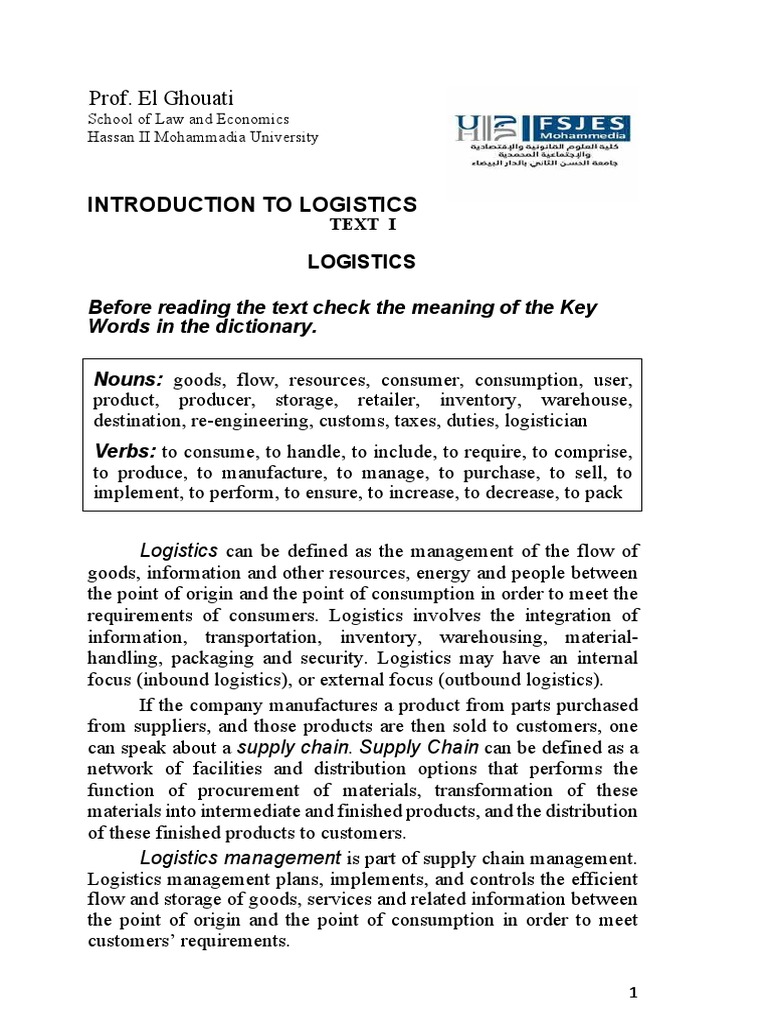The Importance of Logistics Course1 | PDF | Logistics | Supply Chain