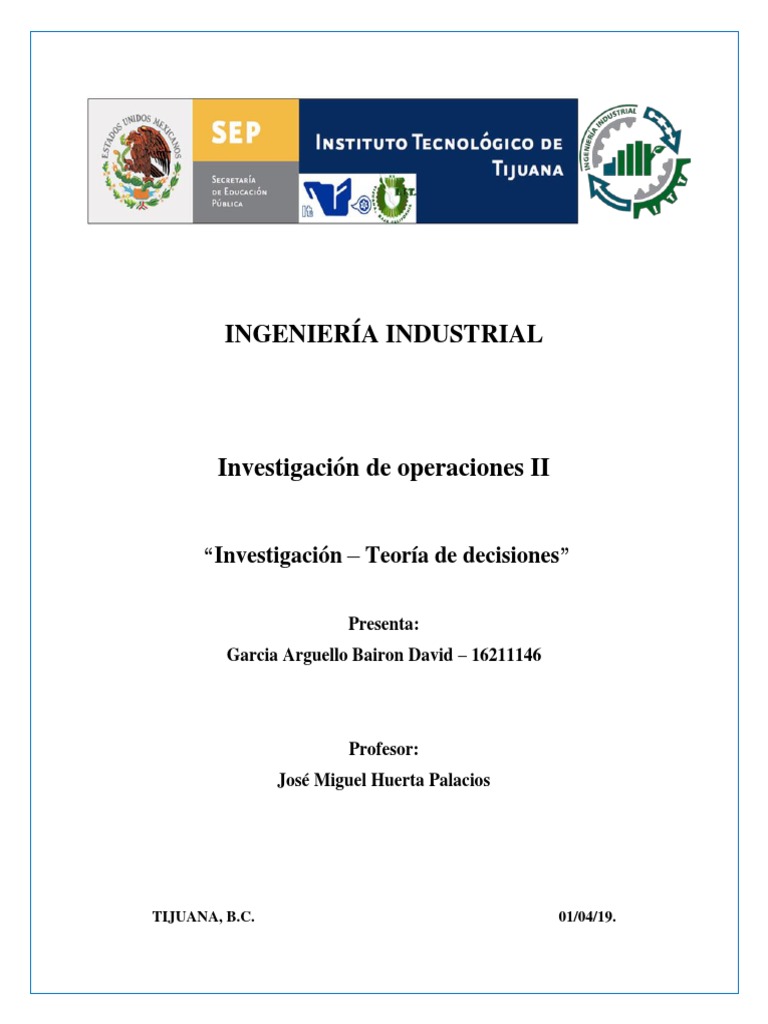 Investigacion de Operaciones II - Teoria de Decisiones | PDF | Toma de ...