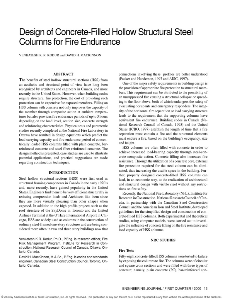 Concrete Filled Hollow Columns Fire Endurance | PDF | Column | Concrete