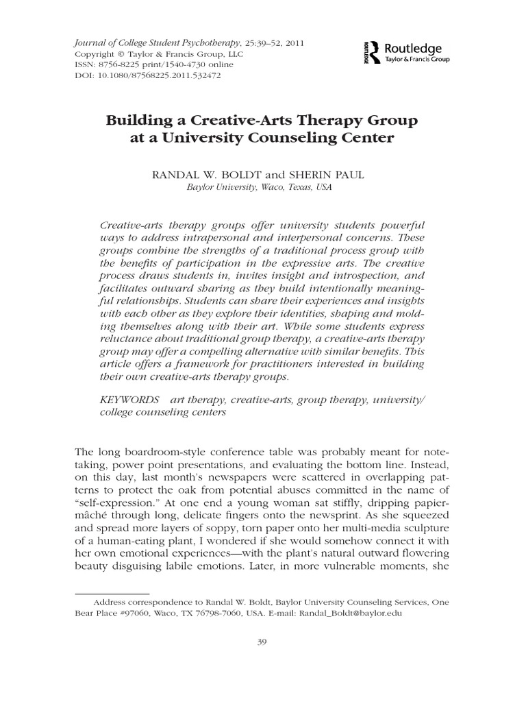 Building A Creative Arts Therapy Group at Univ Counseling Center | PDF ...