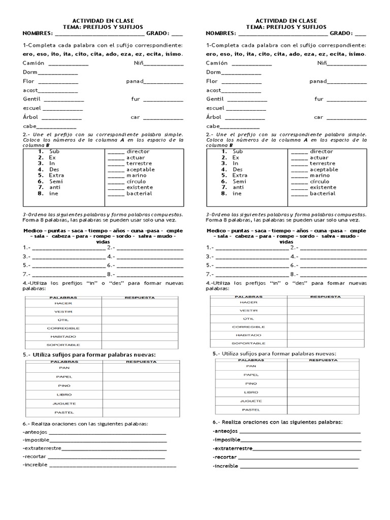 Hojas De Trabajo De Prefijos Y Sufijos Para La Escuela Secundaria