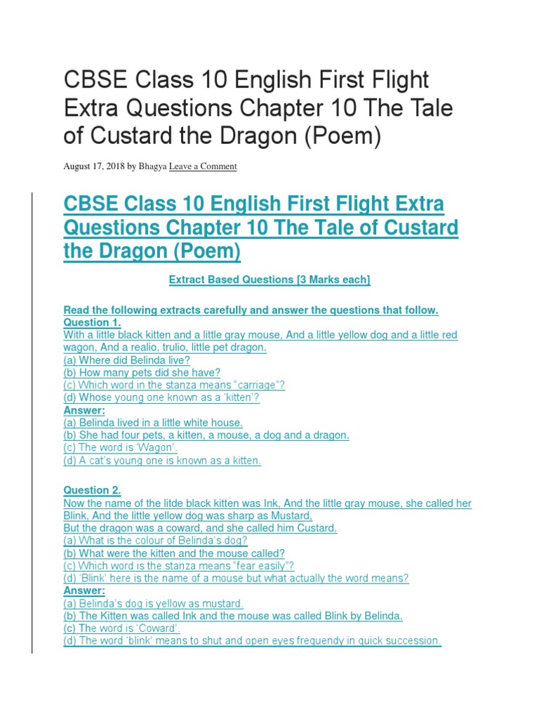 CBSE Class 10 English First Flight Extra Questions Chapter 10 The Tale