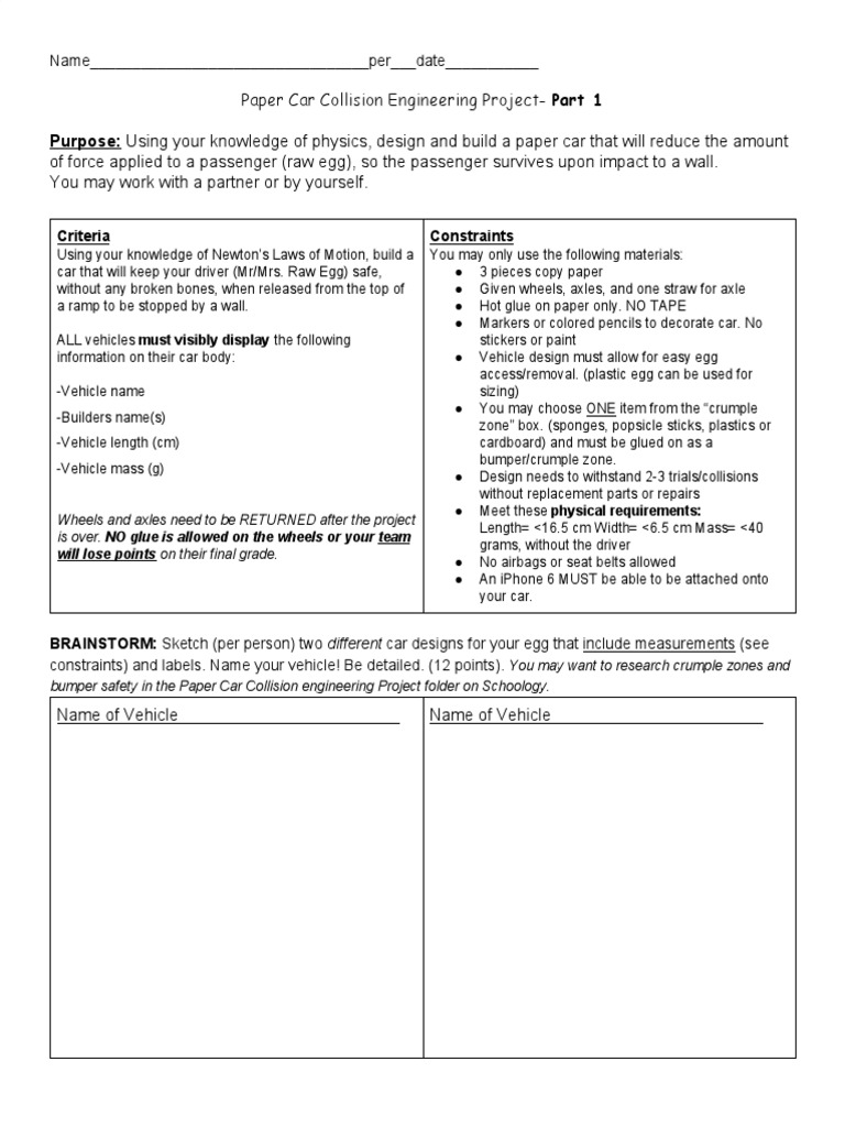 Paper Car Collision Engineering Project | PDF | Momentum | Force