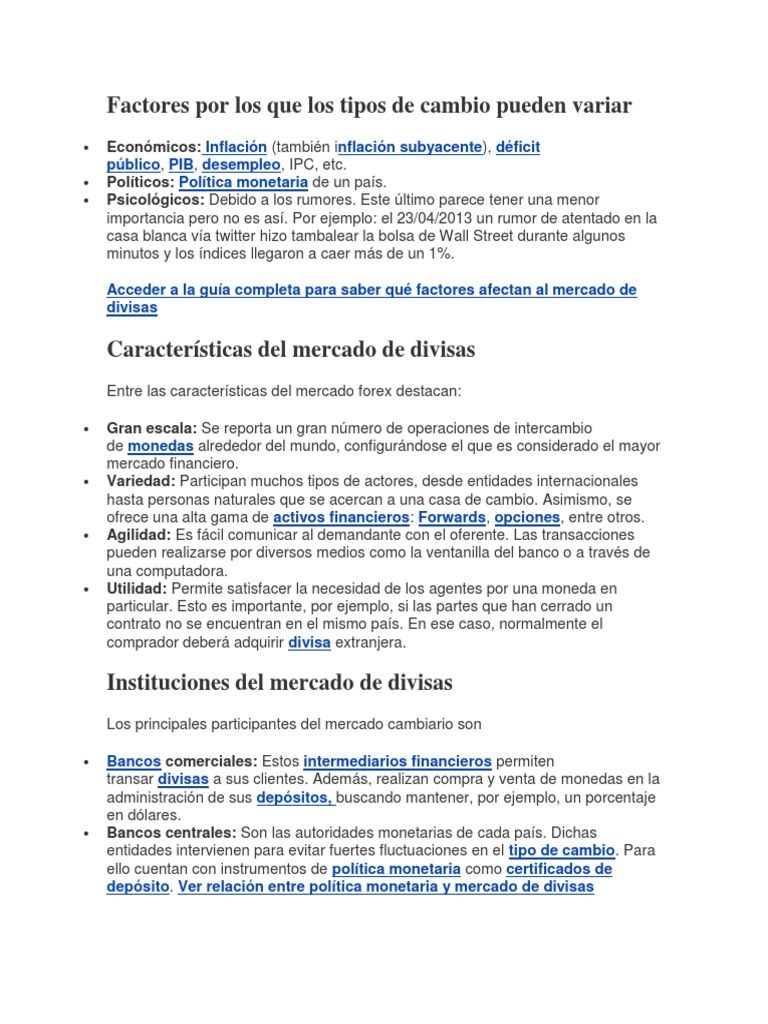 Factores Por Los Que Los Tipos de Cambio Pueden Variar | PDF | Tipo de cambio | Mercado de divisas