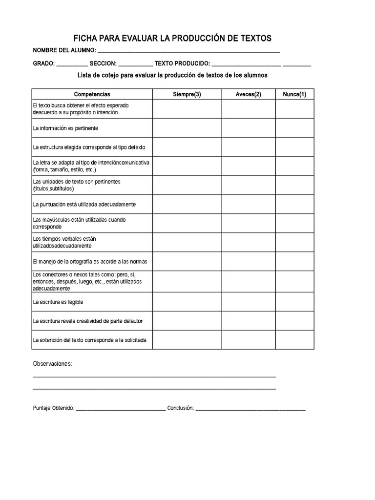 ficha para evaluar textos