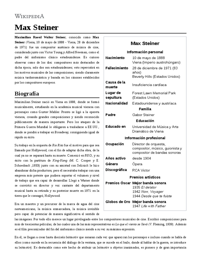 Max Steiner | PDF | Entretenimiento | Entretenimiento (general)