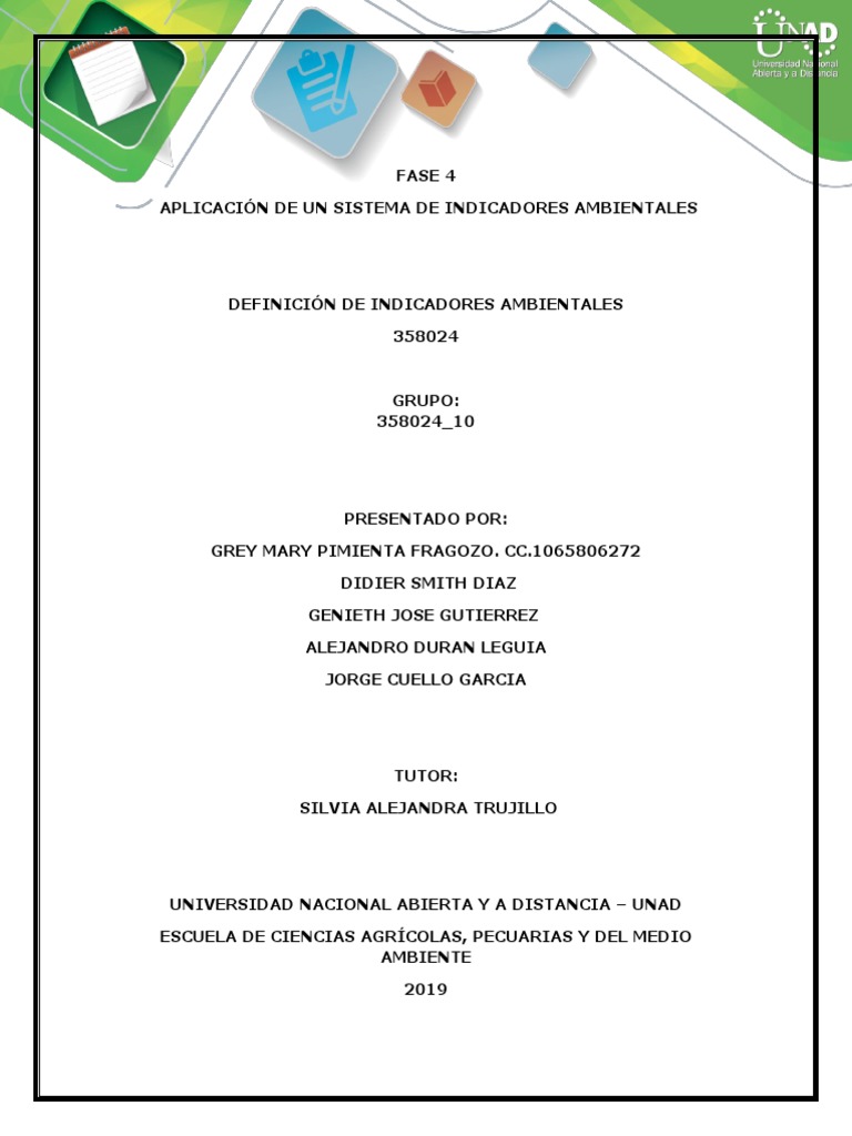 Fase 4 - Aplicación de Un Sistema de Indicadores Ambientales | PDF | Contaminación | Entorno natural