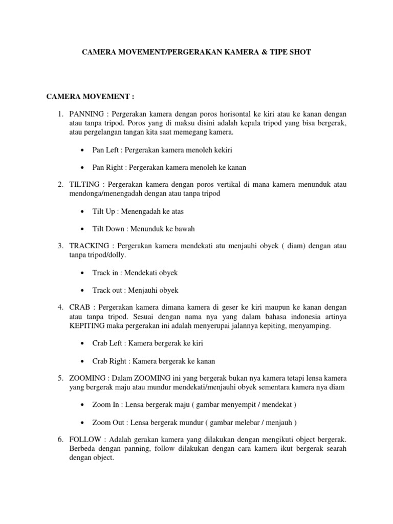 Jenis-Jenis Pergerakan Kamera dan Shot | PDF