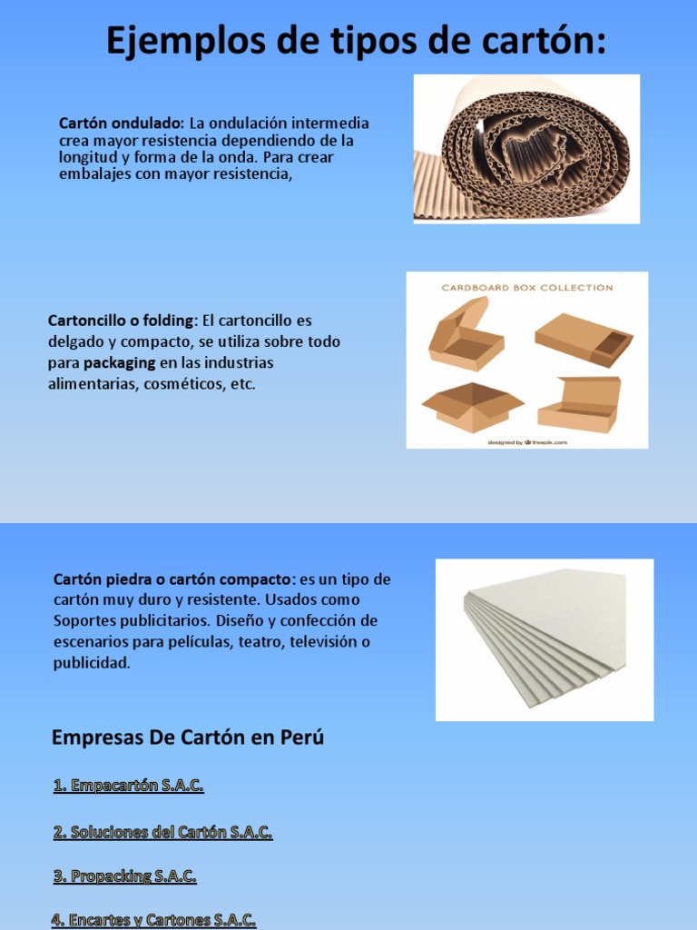 Ejemplos de Tipos de Cartón | PDF | Cartón | Papel