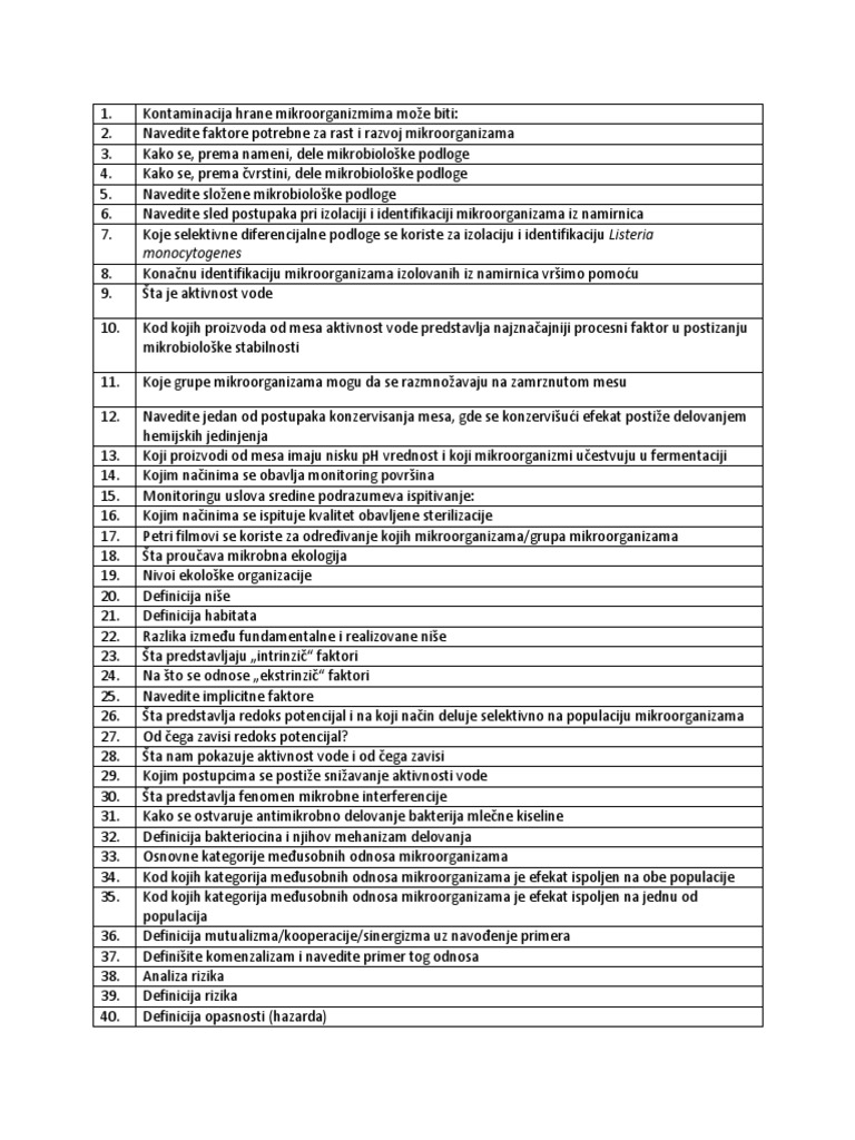 Pitanja Za Test - Osnove Higijene | PDF