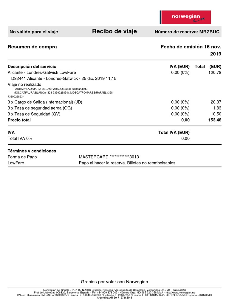 Recibo de viaje - MRZBUC.pdf | Shuttle aéreo noruego | Servicios financieros minoristas