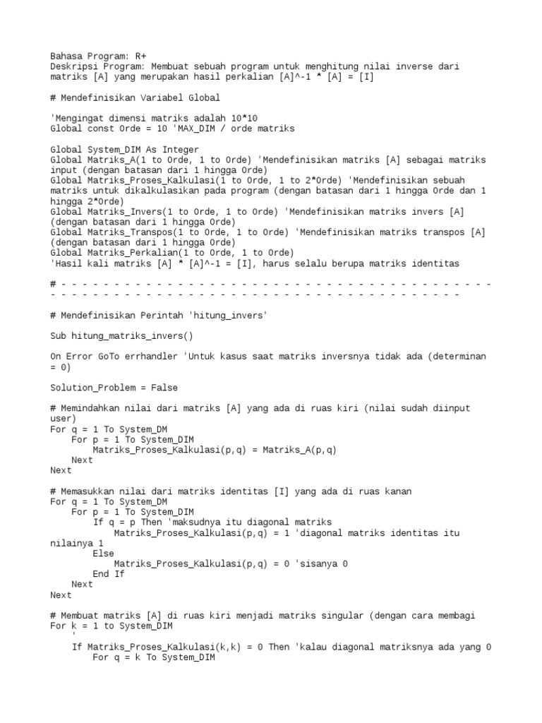 Menghitung Invers Suatu Matriks (File Program Gabut) | PDF | Metode & Bahan Ajar