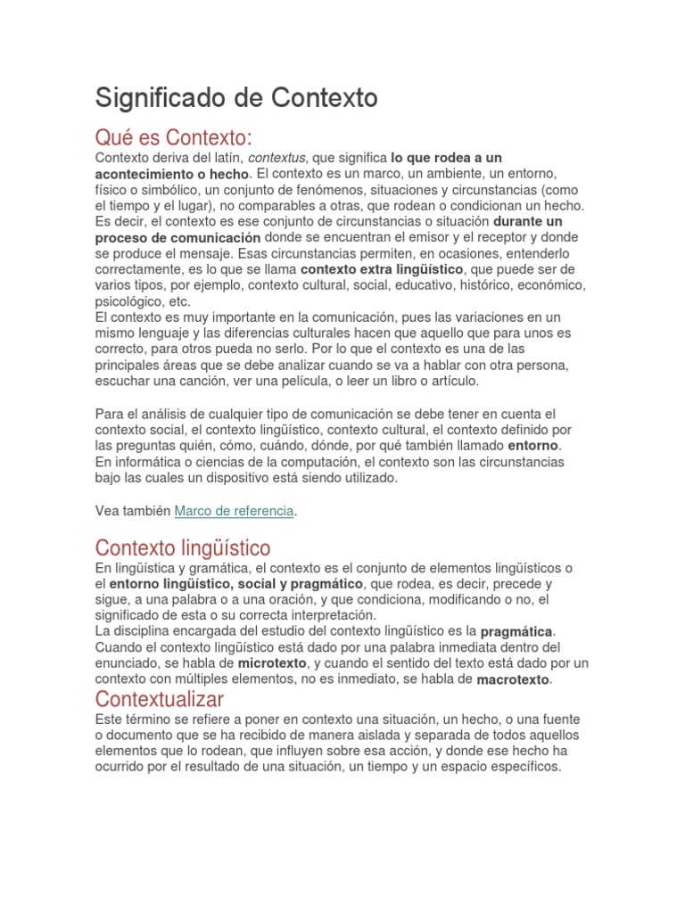 Significado de Contexto | PDF | Contexto (uso del lenguaje) | Lingüística