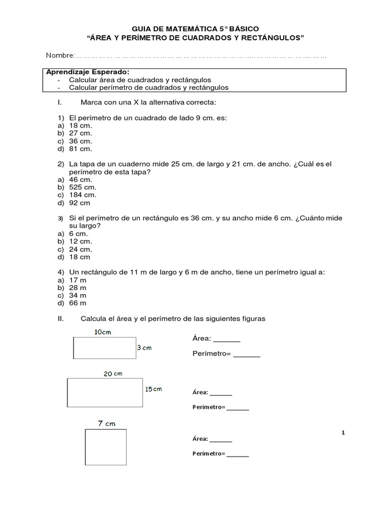 Guía práctica sobre el cálculo del área y perímetro de cuadrados y ...