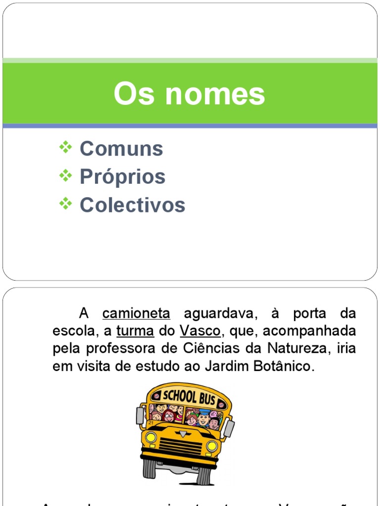 Os Nomes Comuns, Próprios e Colectivos | PDF