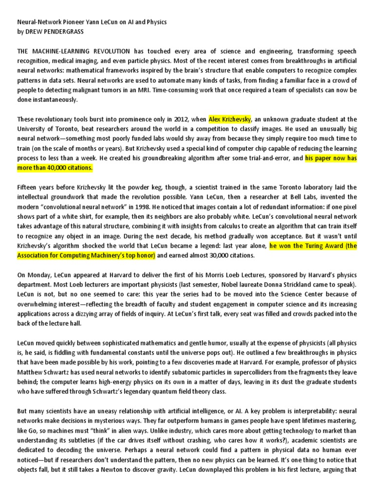 Neural-Network Pioneer Yann LeCun On AI and Physics | PDF | Artificial Intelligence ...