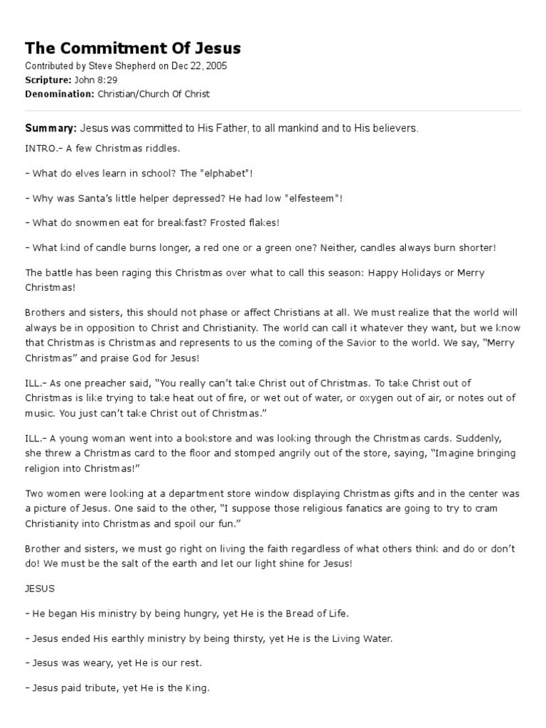 The Commitment of Jesus | Download Free PDF | Christmas | God The Father