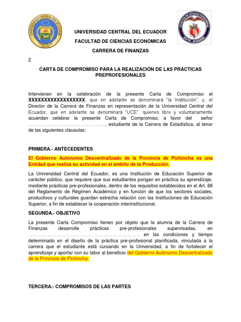 Carta Compromiso No Llenar | PDF | Ecuador | Institución