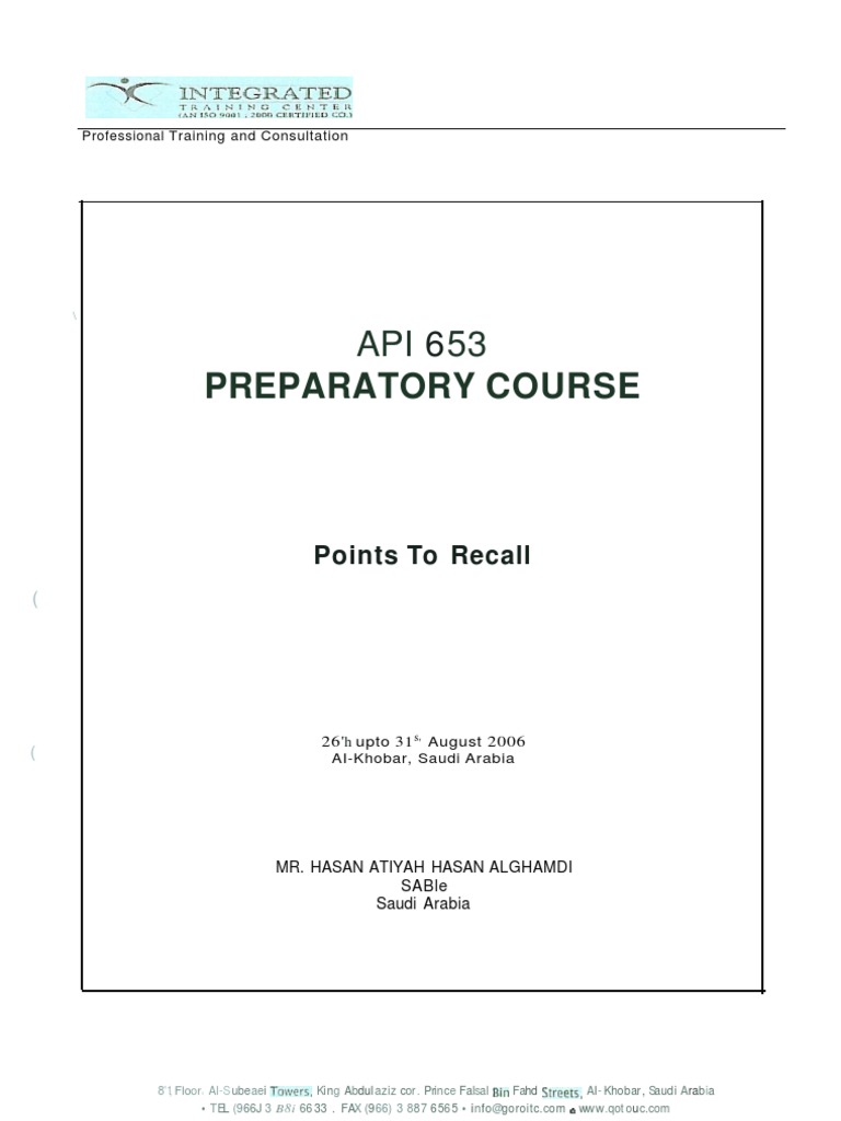 Points To Recall API653 | PDF | Materials | Chemistry