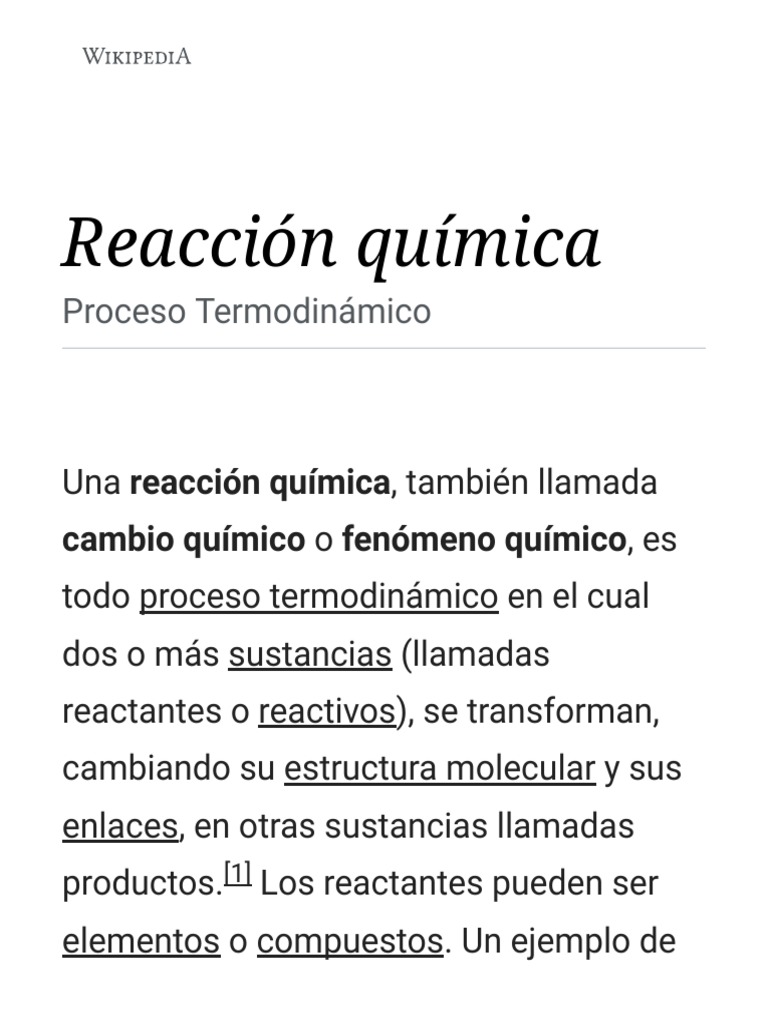 Reacción Química - Wikipedia, La Enciclopedia Libre | PDF | Reacciones ...
