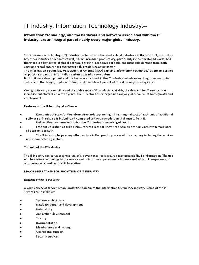 IT Industry, Information Technology Industry | PDF | Outsourcing ...