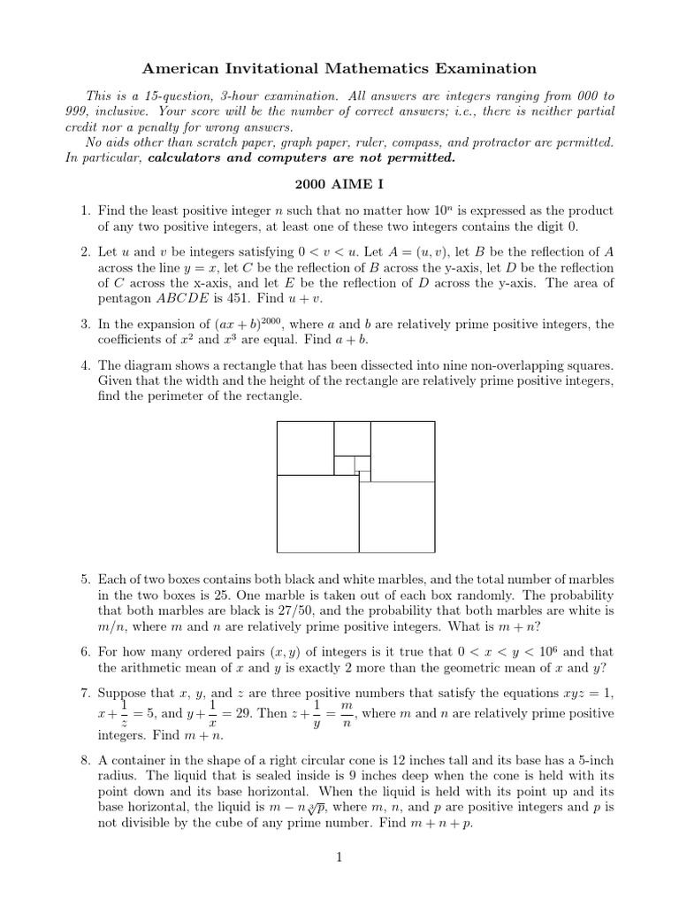 Aime 2000i | PDF | Numbers | Discrete Mathematics