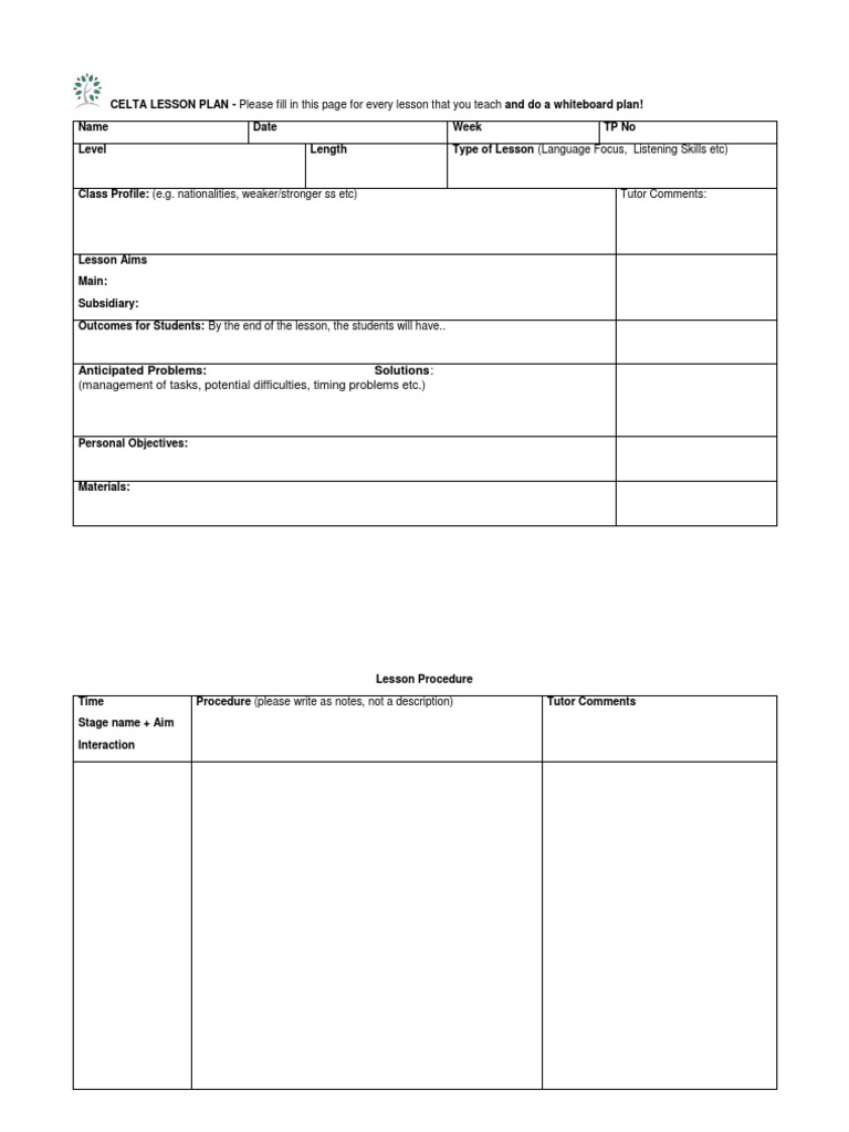 CELTA Lesson Plan Template | PDF